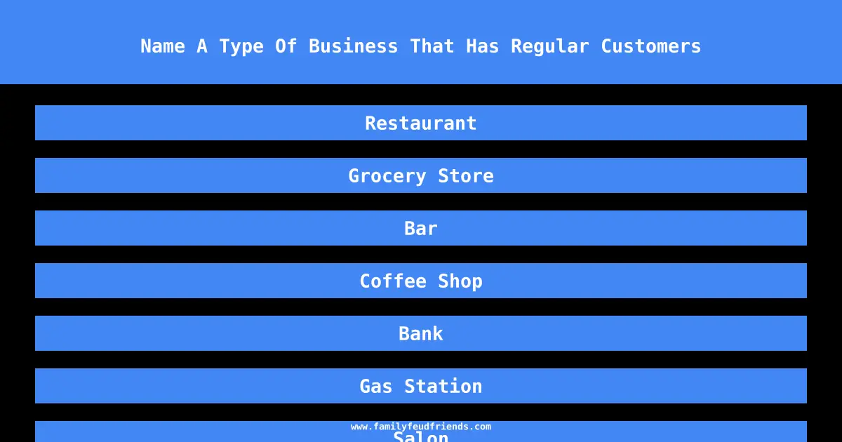 Family Feud Name A Type Of Business That Has Regular Customers Answer